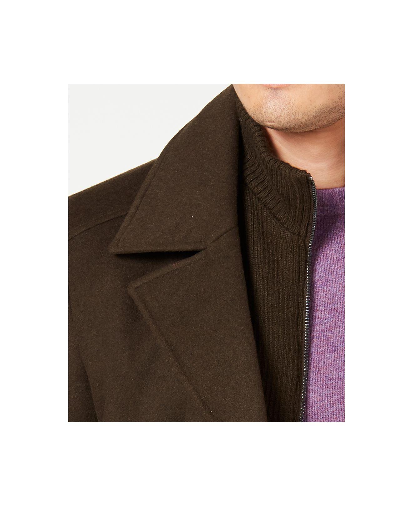 Kenneth Cole Double Breasted Wool Blend Peacoat With Bib In Brown For