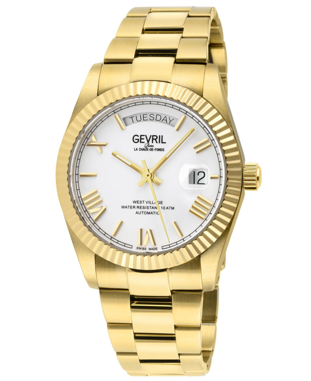 Gevril West Village Swiss Automatic Gold-tone Stainless Steel Watch ...
