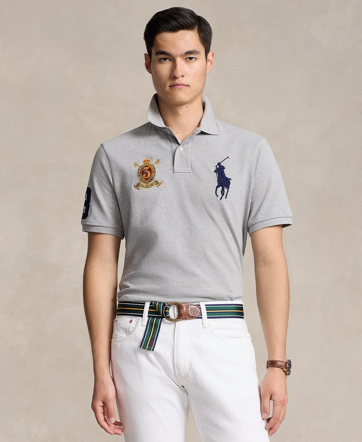 Polo Ralph Lauren Custom Slim Fit Big Pony Crest Mesh Polo in Gray for ...