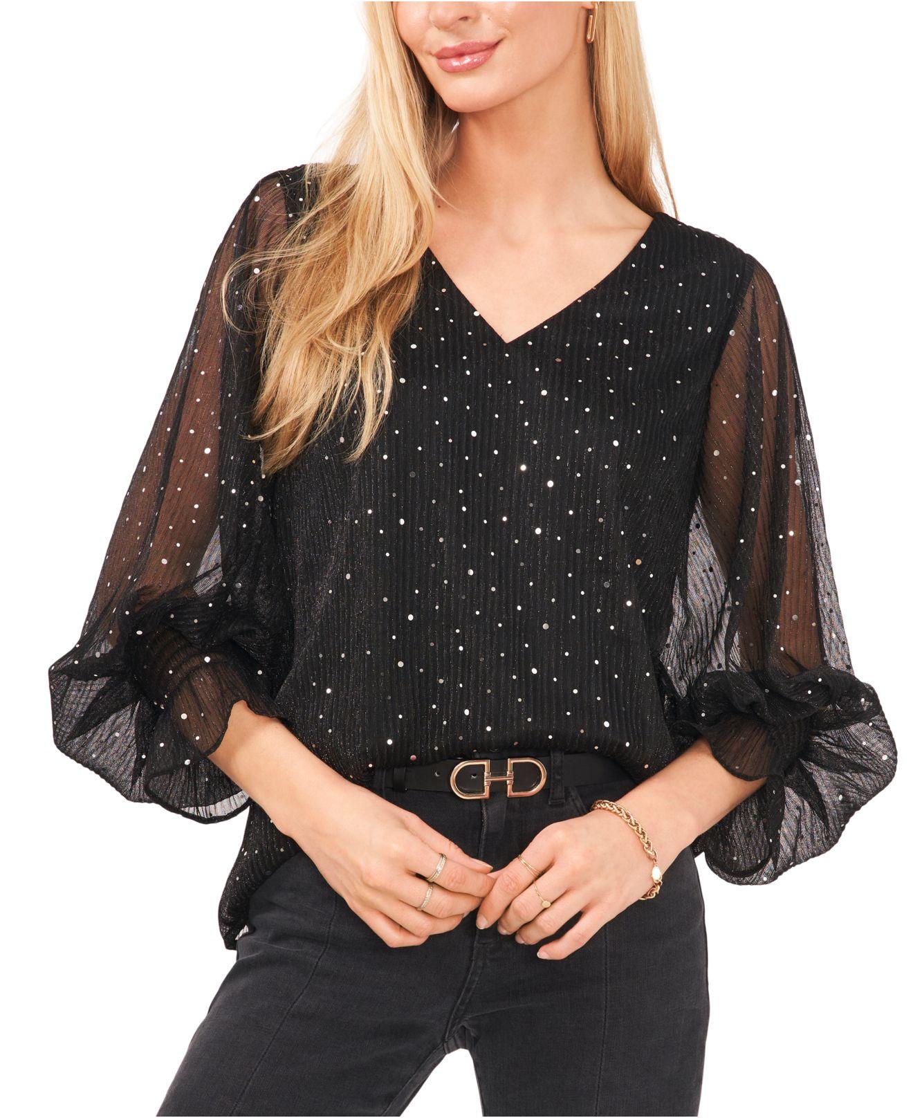 Vince Camuto Metallic Balloon-sleeve Blouse in Black | Lyst Vince Camuto Metallic Balloon-sleeve Blouse in Black | Lyst