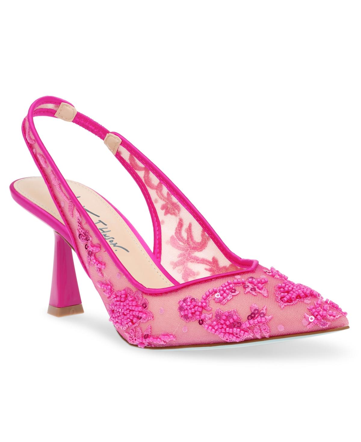 Betsey Johnson Nikki Embroidered Slingback Evening Pumps in Pink | Lyst