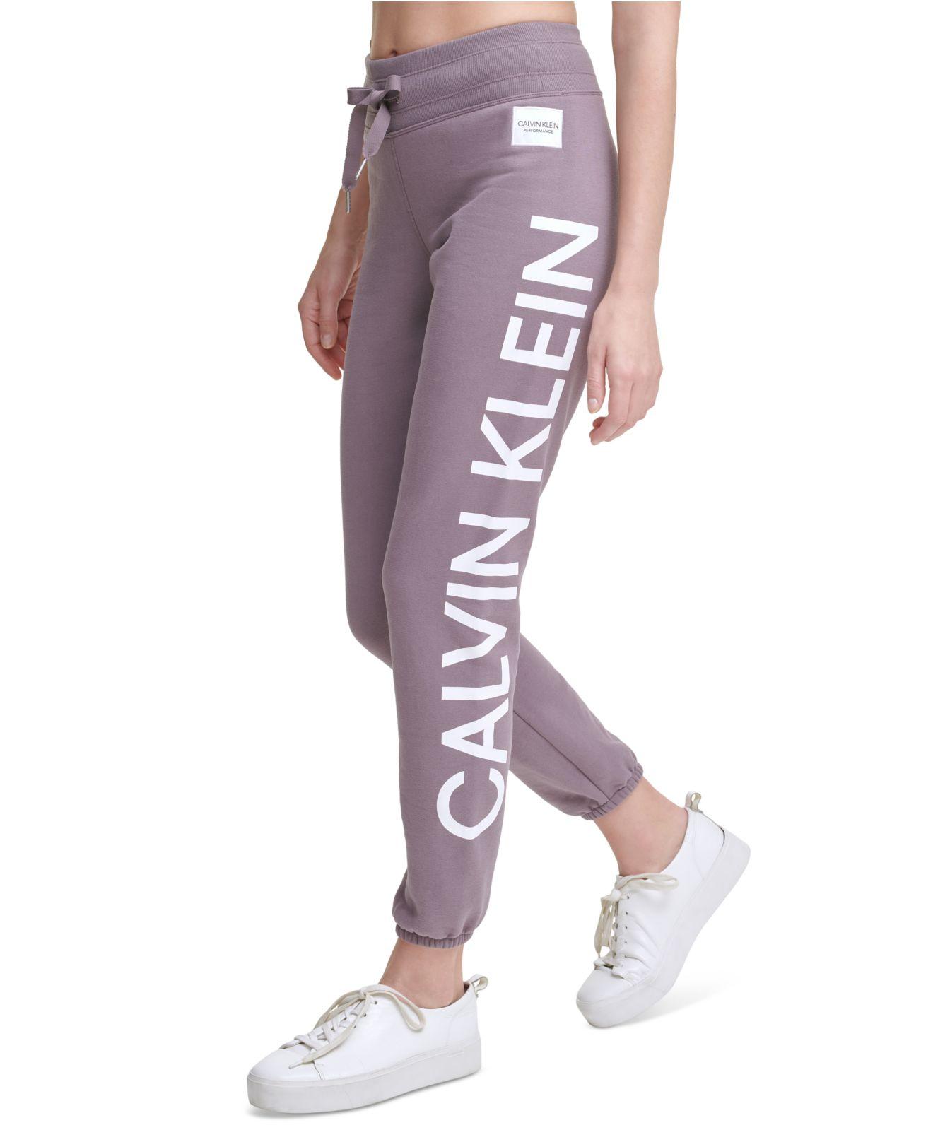 Calvin Klein Performance Fleece Logo Sweatpants In Purple Lyst