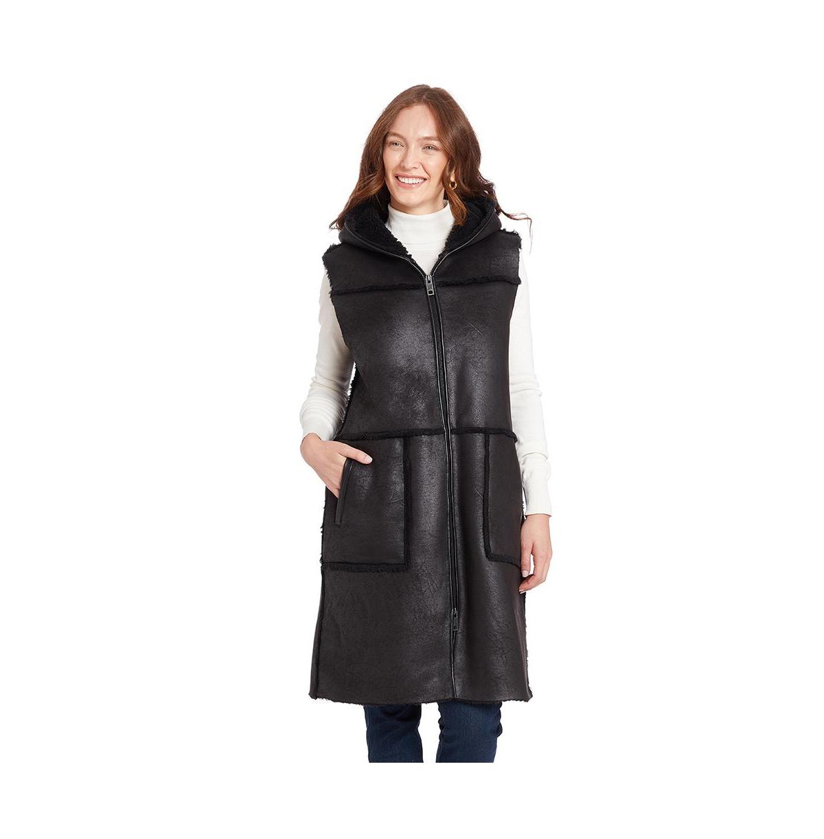 Frye Kourtney Faux Shearling Hooded Vest in Black | Lyst