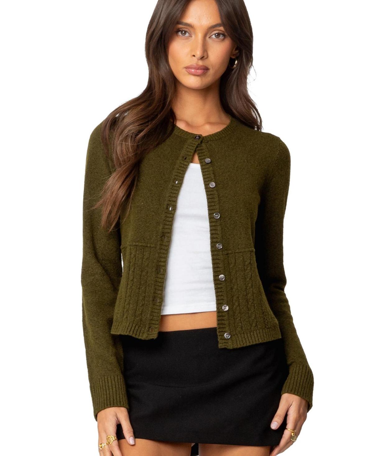 Edikted Half Cable Knit Cardigan in Green | Lyst