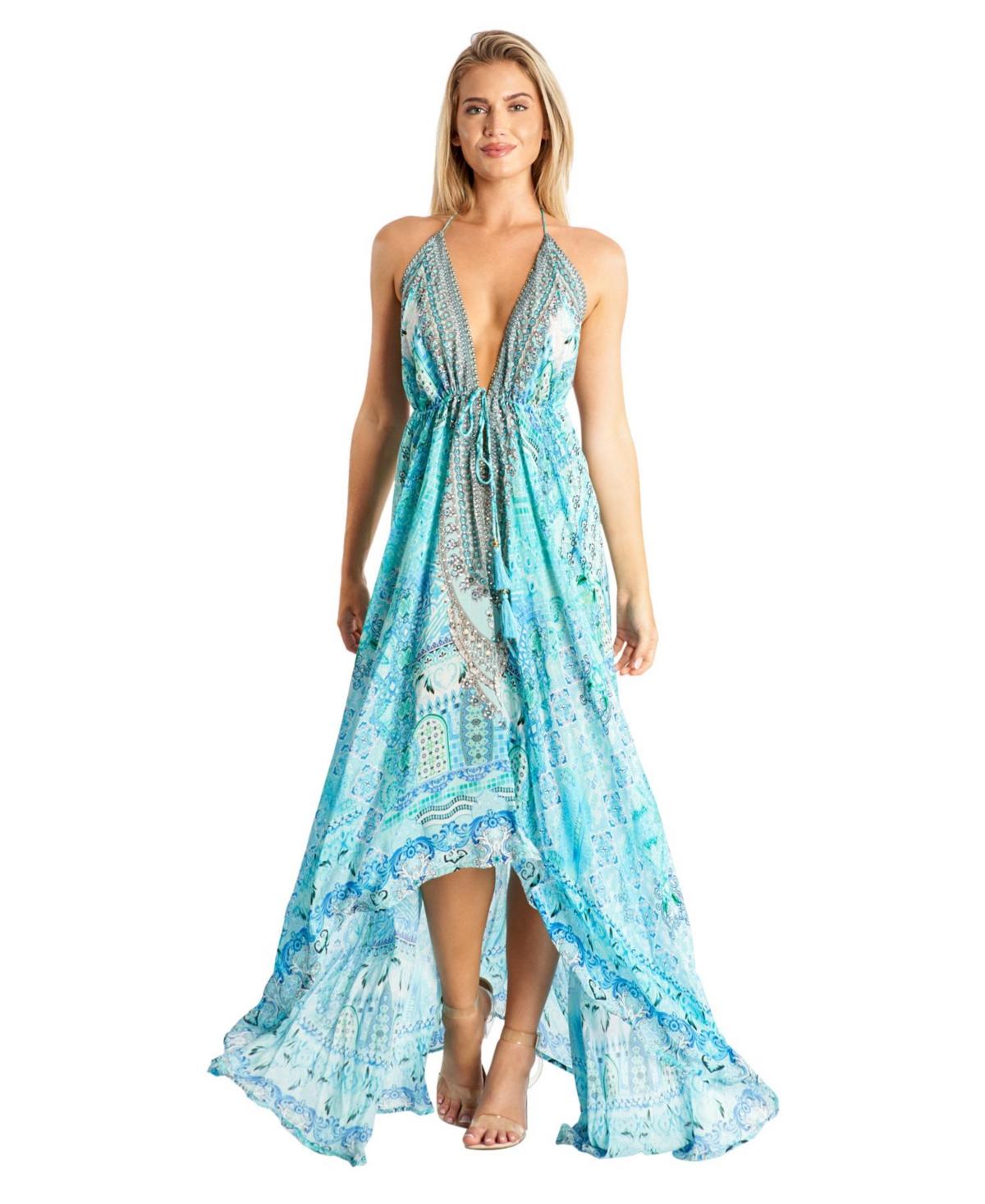 La Moda Clothing Maxi Halter Neck Dress in Blue | Lyst