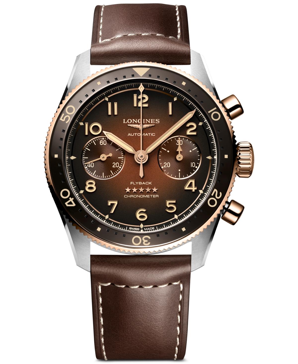 Longines Swiss Automatic Chronograph Spirit Flyback Brown Leather Strap ...