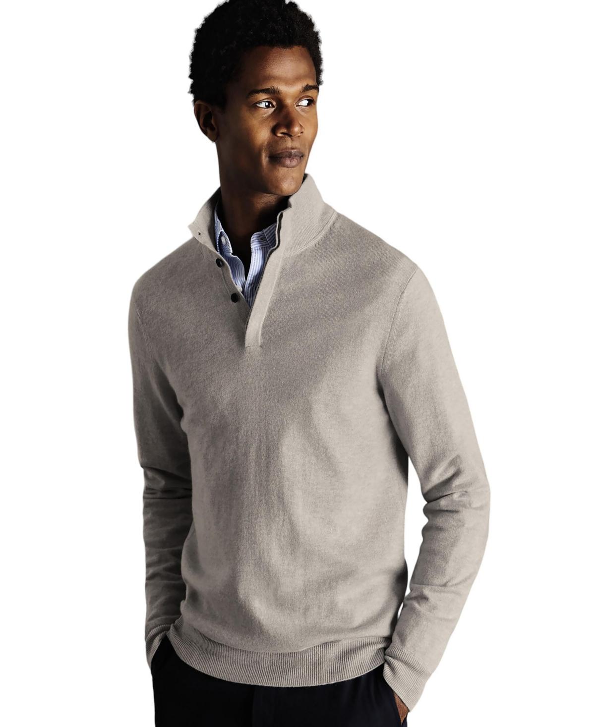 Charles Tyrwhitt Merino/cashmere Button Neck Sweater in Gray for Men | Lyst