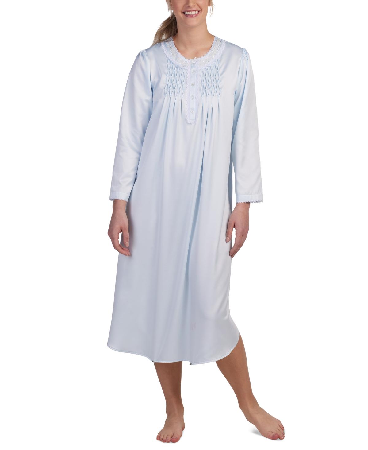 Miss Elaine Petite Embroidered Long-sleeve Nightgown in Blue | Lyst