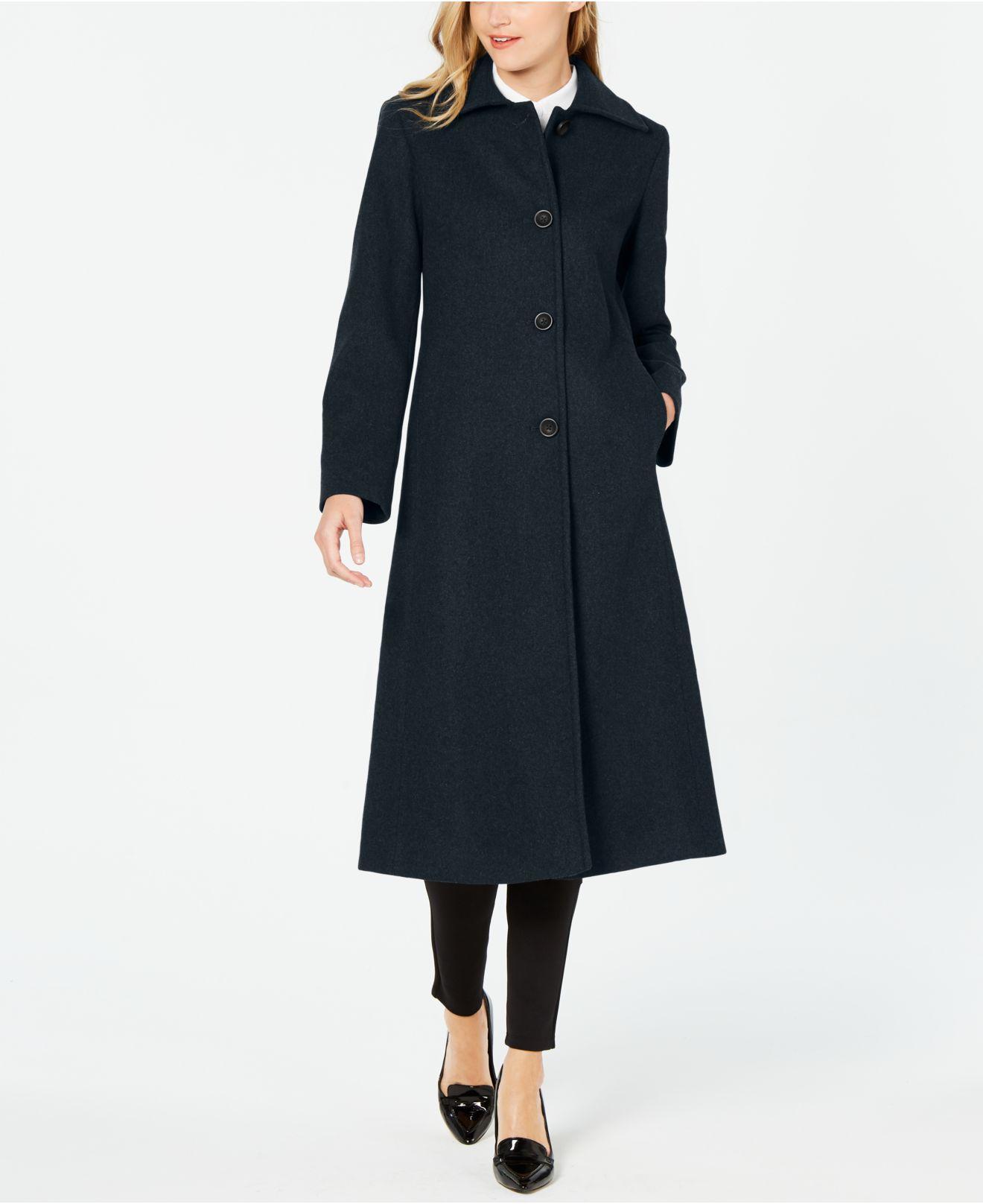 Jones New York Wool Single-breasted Maxi Coat in Navy (Blue) - Lyst