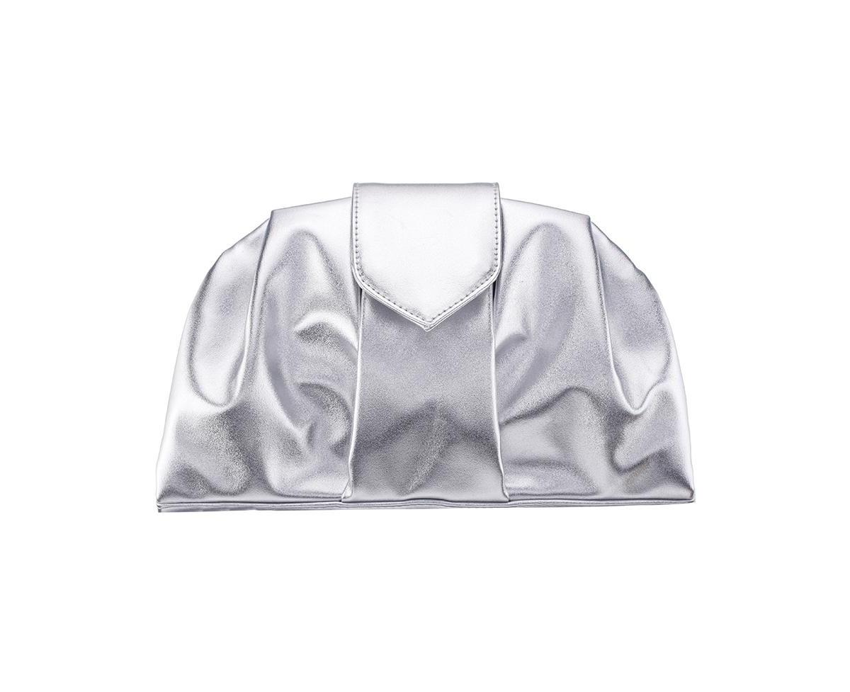 Nina Pleated Metallic Soft Clutch in White | Lyst