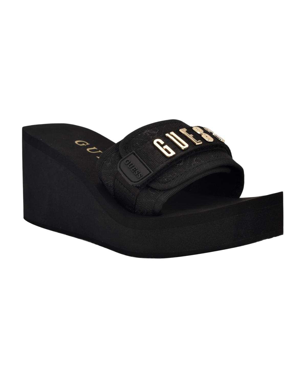Guess Dellean Quattro Eva Single Band Logo Wedge Sandals in Black | Lyst