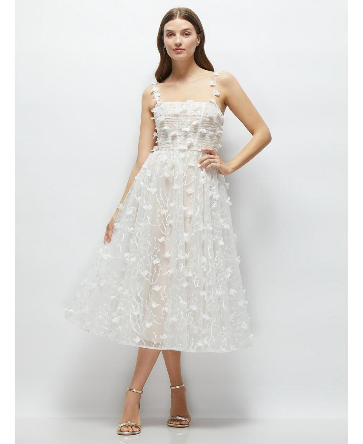 Dessy Collection 3d Floral Embroidered Little White Midi Dress | Lyst