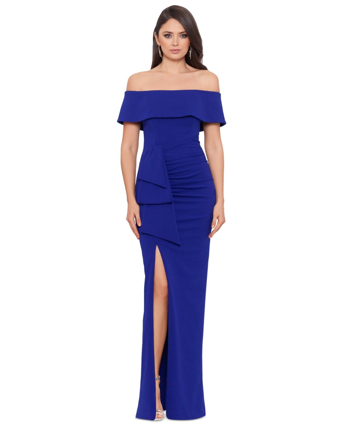Xscape Off-the-shoulder Gown in Blue | Lyst