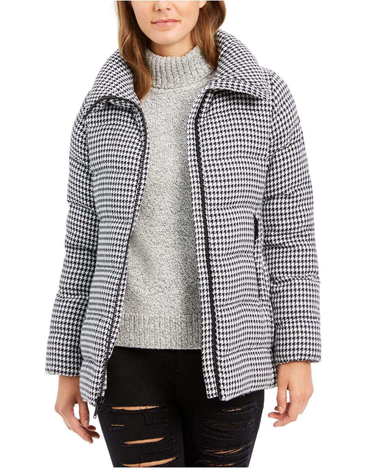 BCBGeneration Synthetic Houndstooth Puffer Coat - Lyst
