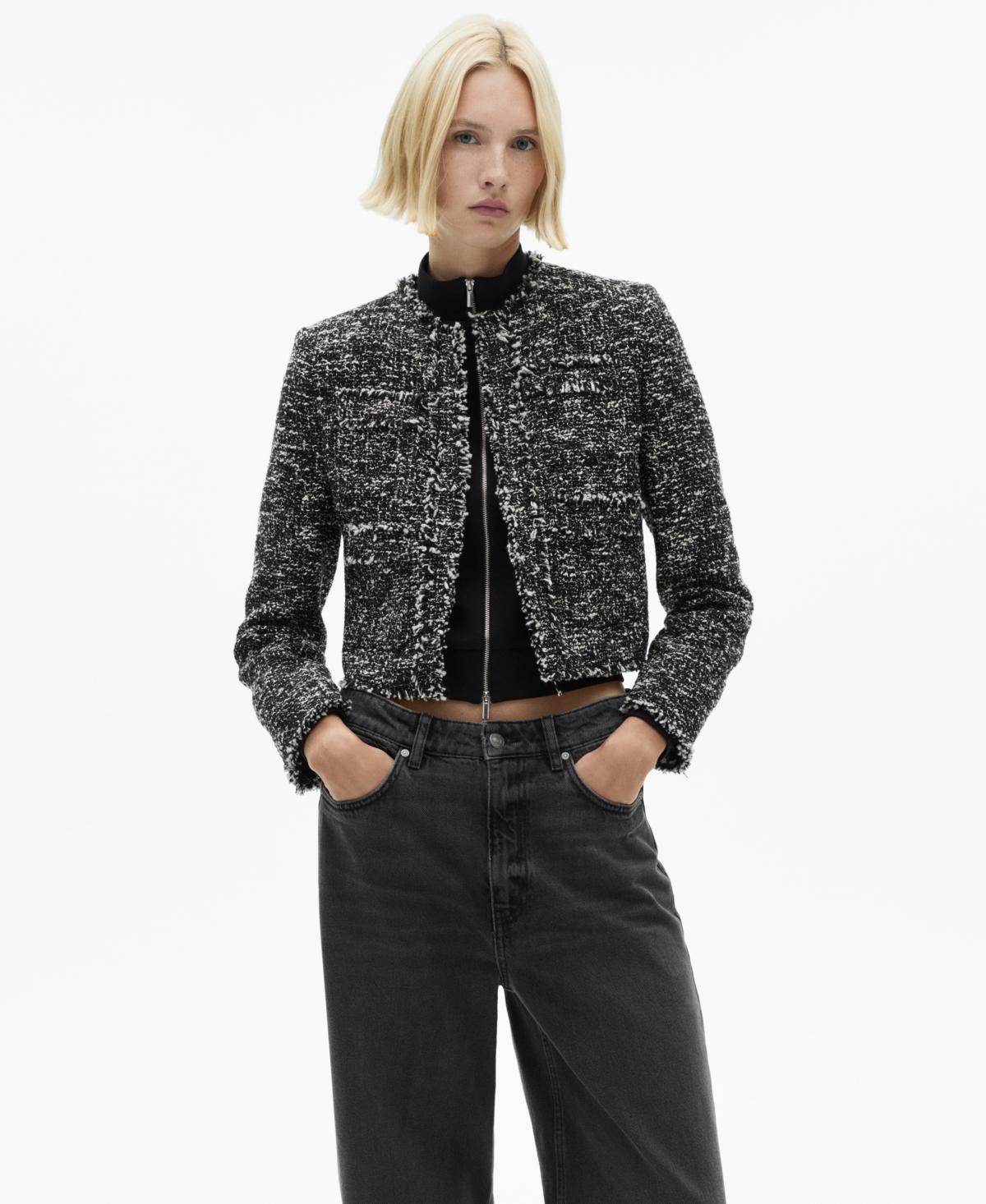 Mango Frayed Ends Tweed Jacket in Gray | Lyst