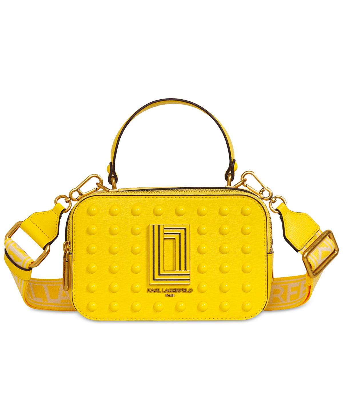 Karl Lagerfeld Simone Metallic Leather Small Camera Crossbody in Yellow ...