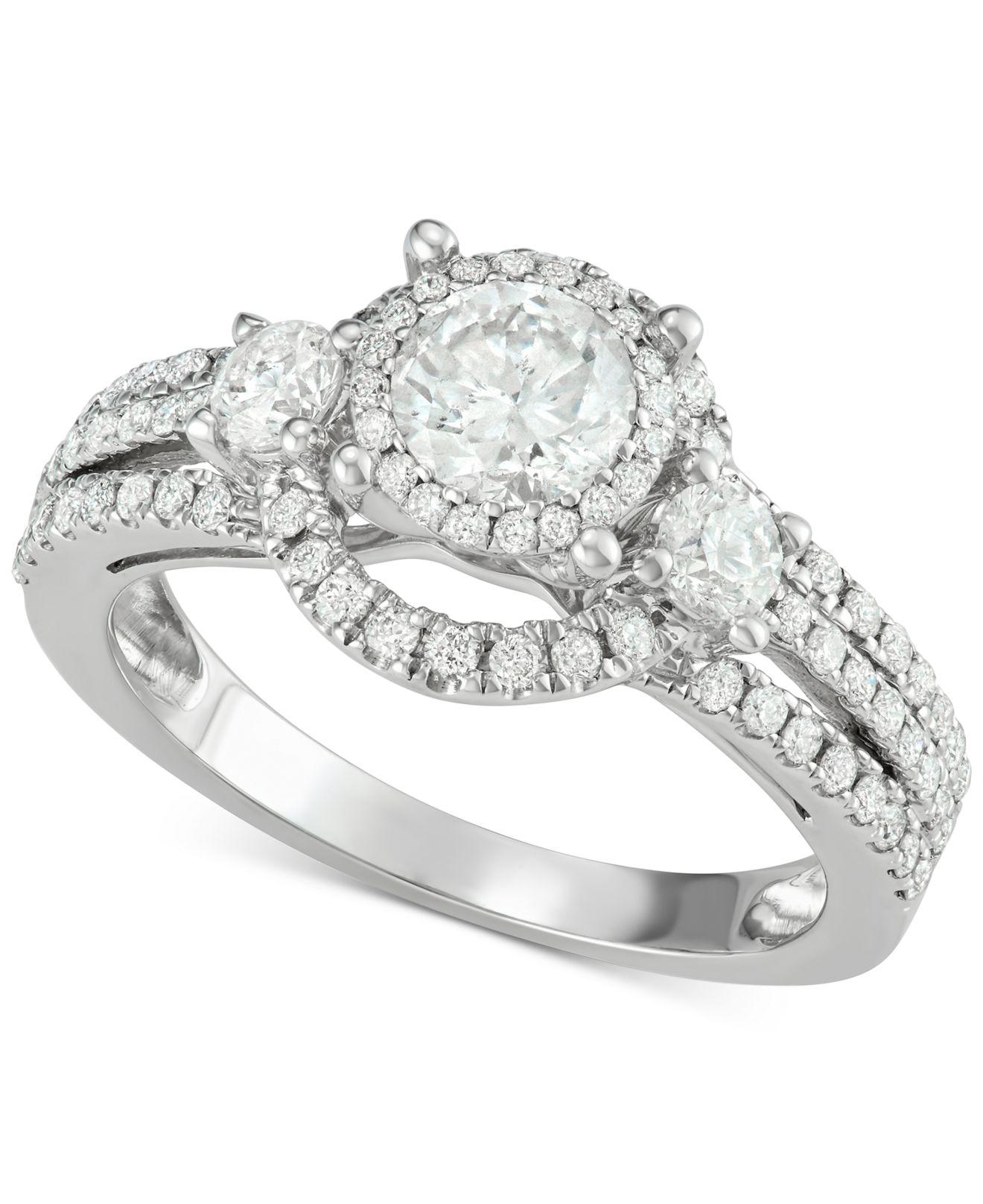 Macy's Diamond Ornate Engagement Ring (1-3/8 Ct. T.w.) In 14k White ...