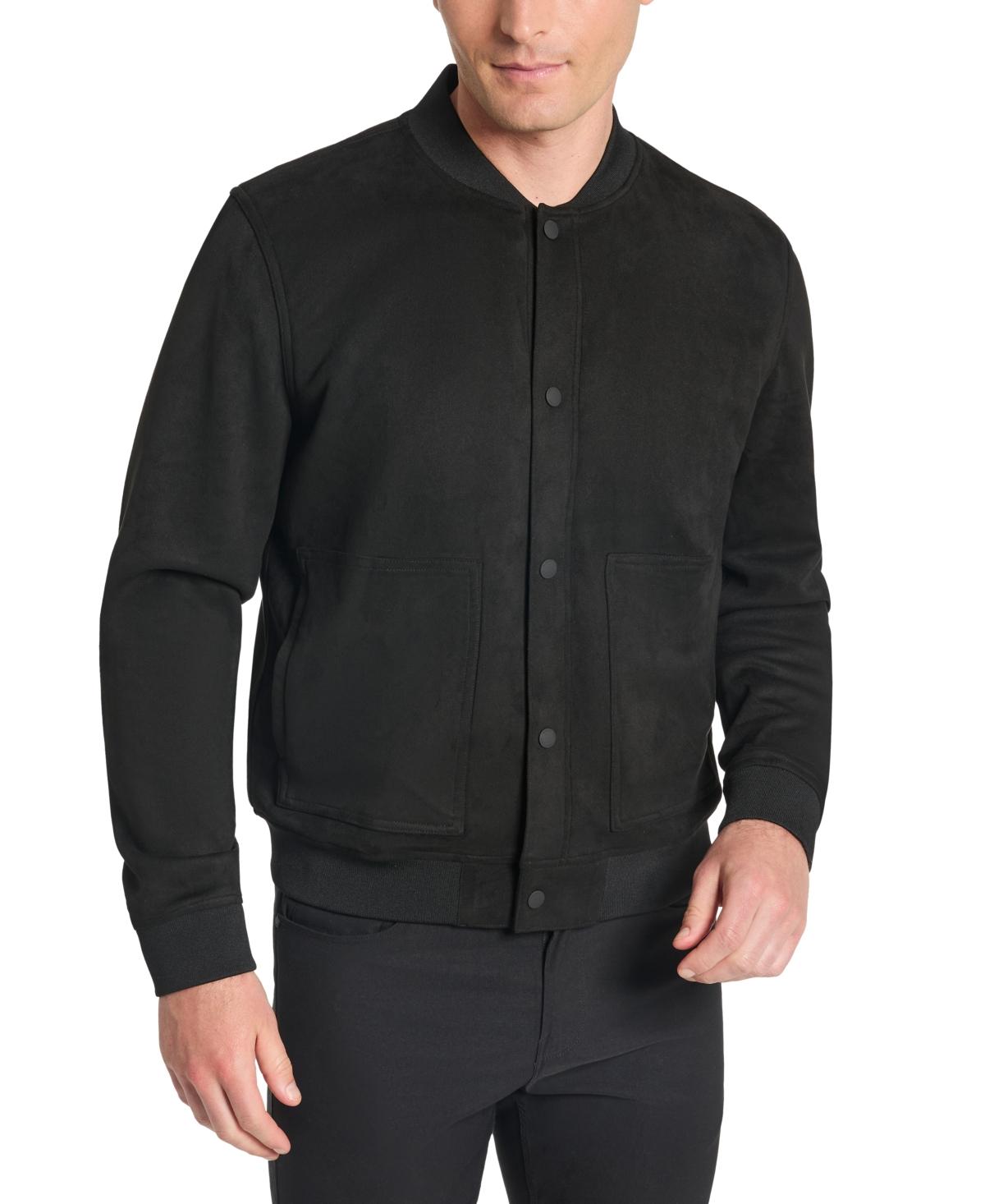 Kenneth Cole Faux-suede Snap-front Bomber Jacket in Black for Men | Lyst