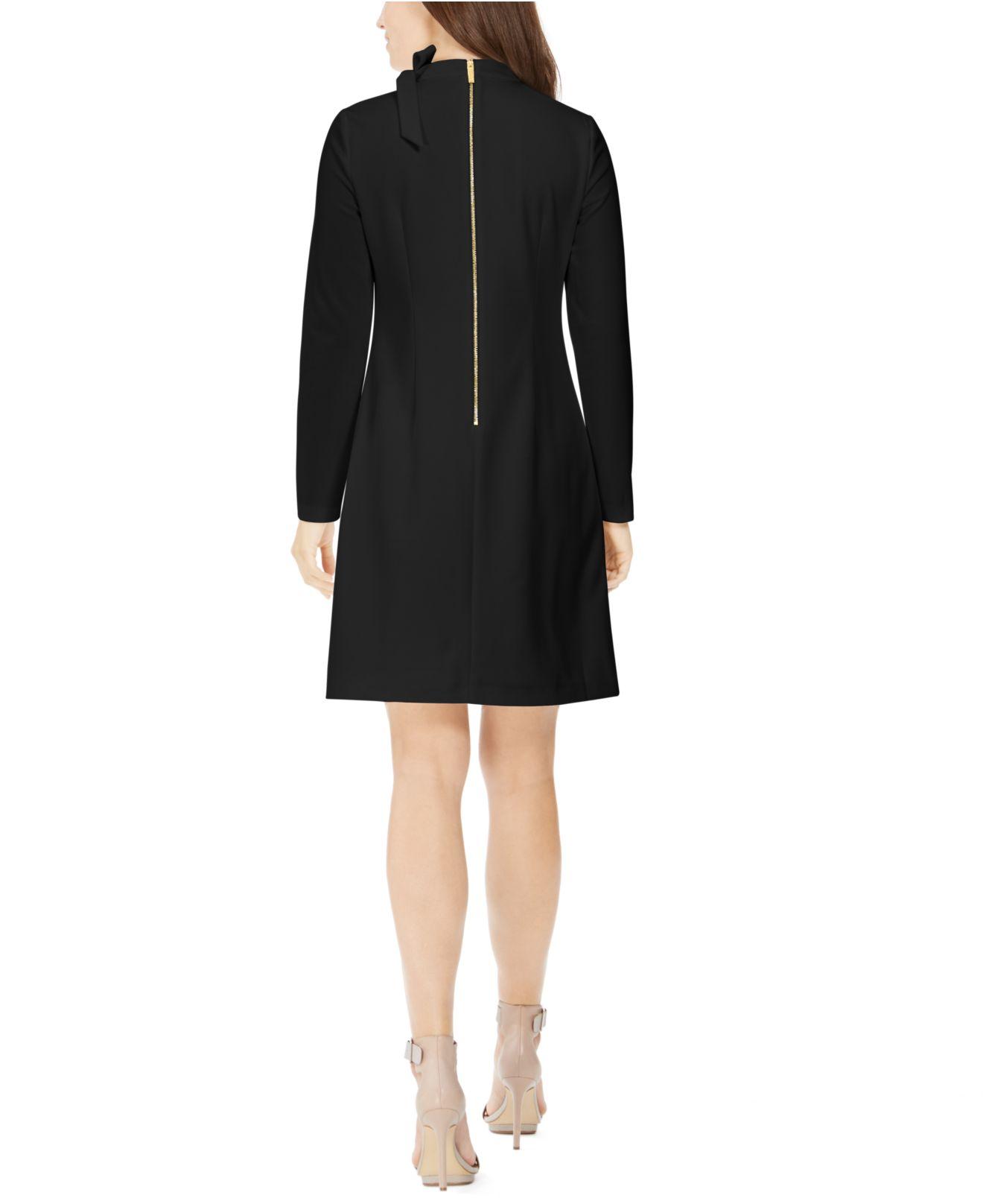 Calvin Klein Synthetic Tie Neck Scuba Crepe Dress In Black Lyst