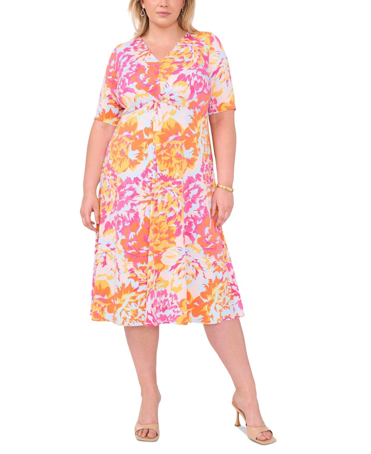 Msk Plus Size Floral Print Twist Front Midi Dress In Pink Lyst