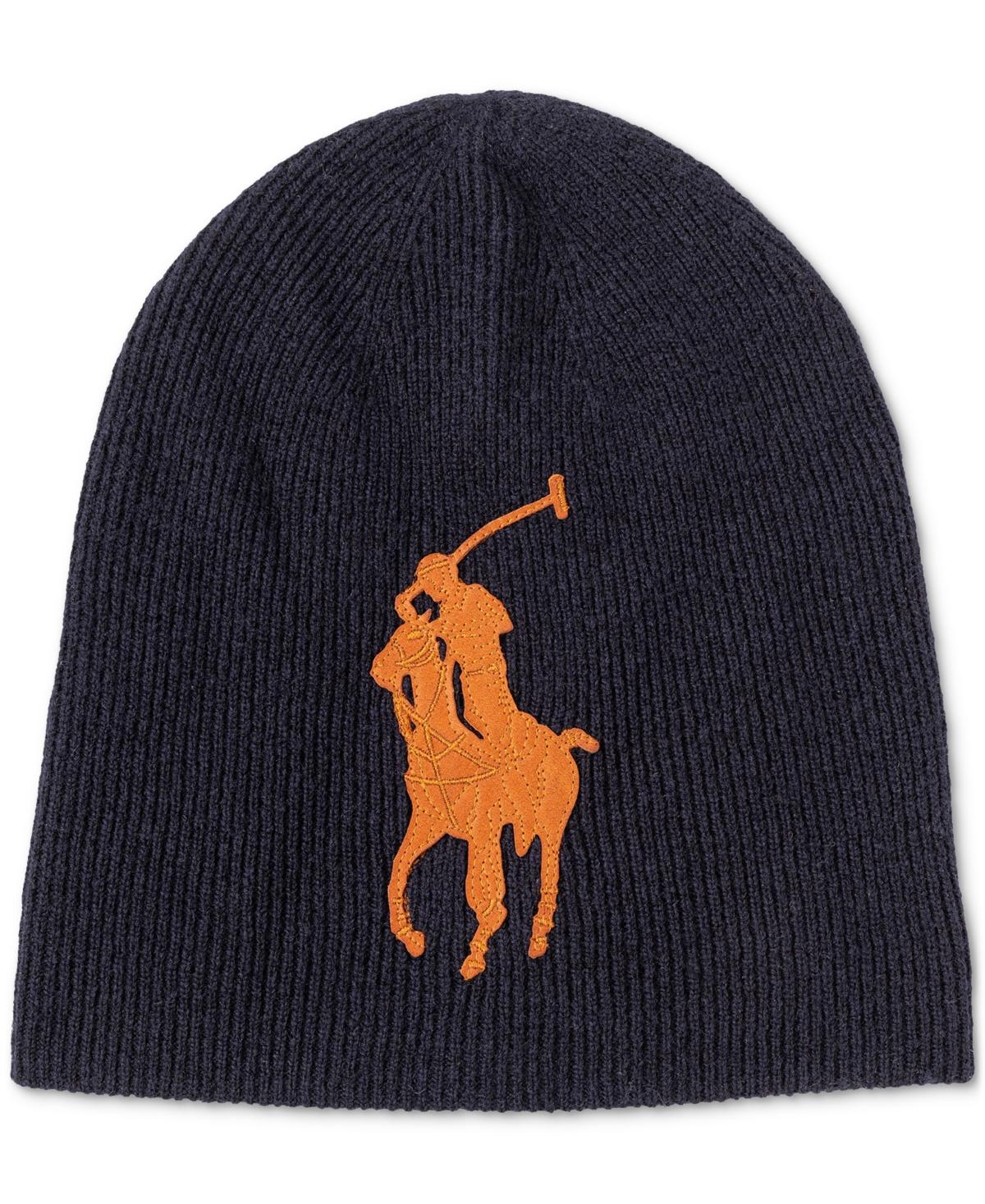 Polo Ralph Lauren Leather Patch Beanie in Blue for Men | Lyst