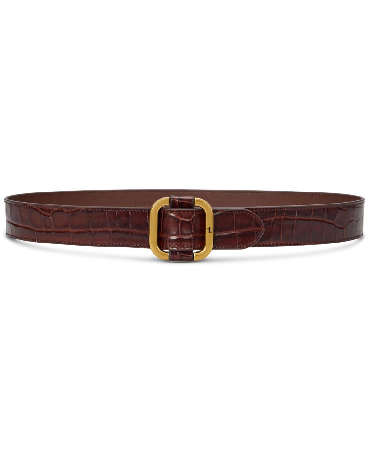 Ralph Lauren Leather Slide-buckle Croc-embossed Belt in Brown | Lyst