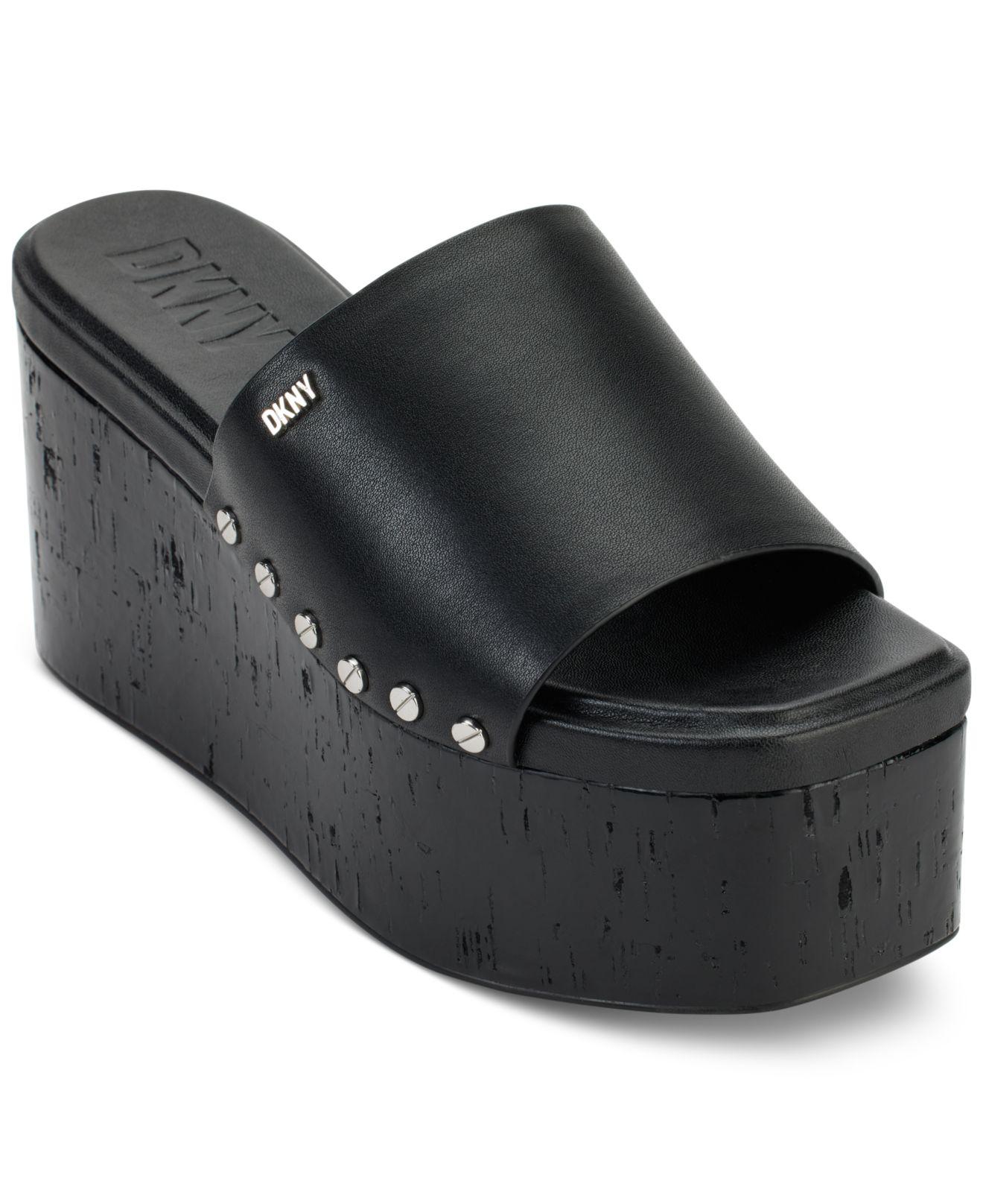 DKNY Alvy Studded Platform Wedge Slide Sandals in Black | Lyst