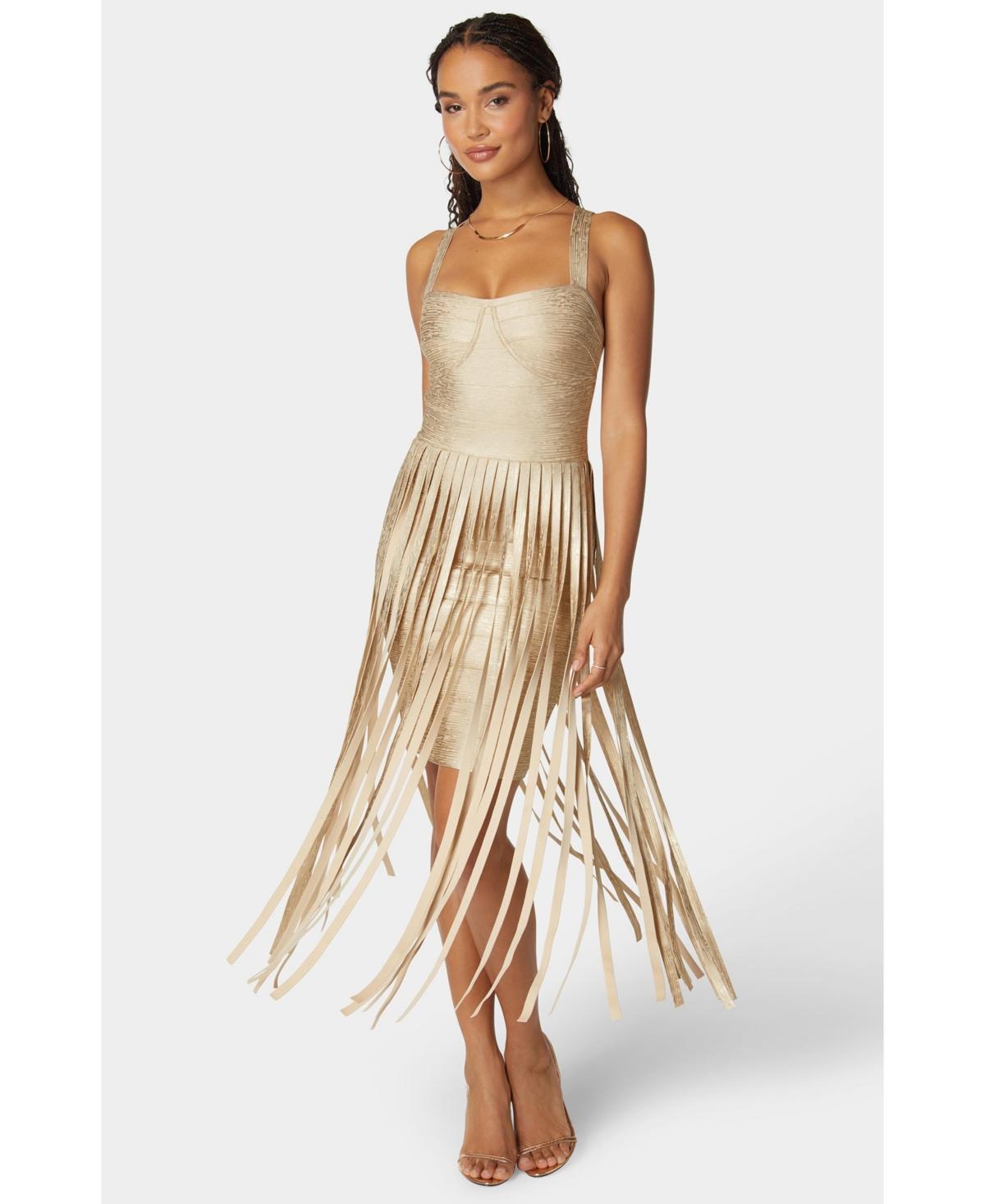 Bebe Bandage Fringe Maxi Dress in Natural | Lyst