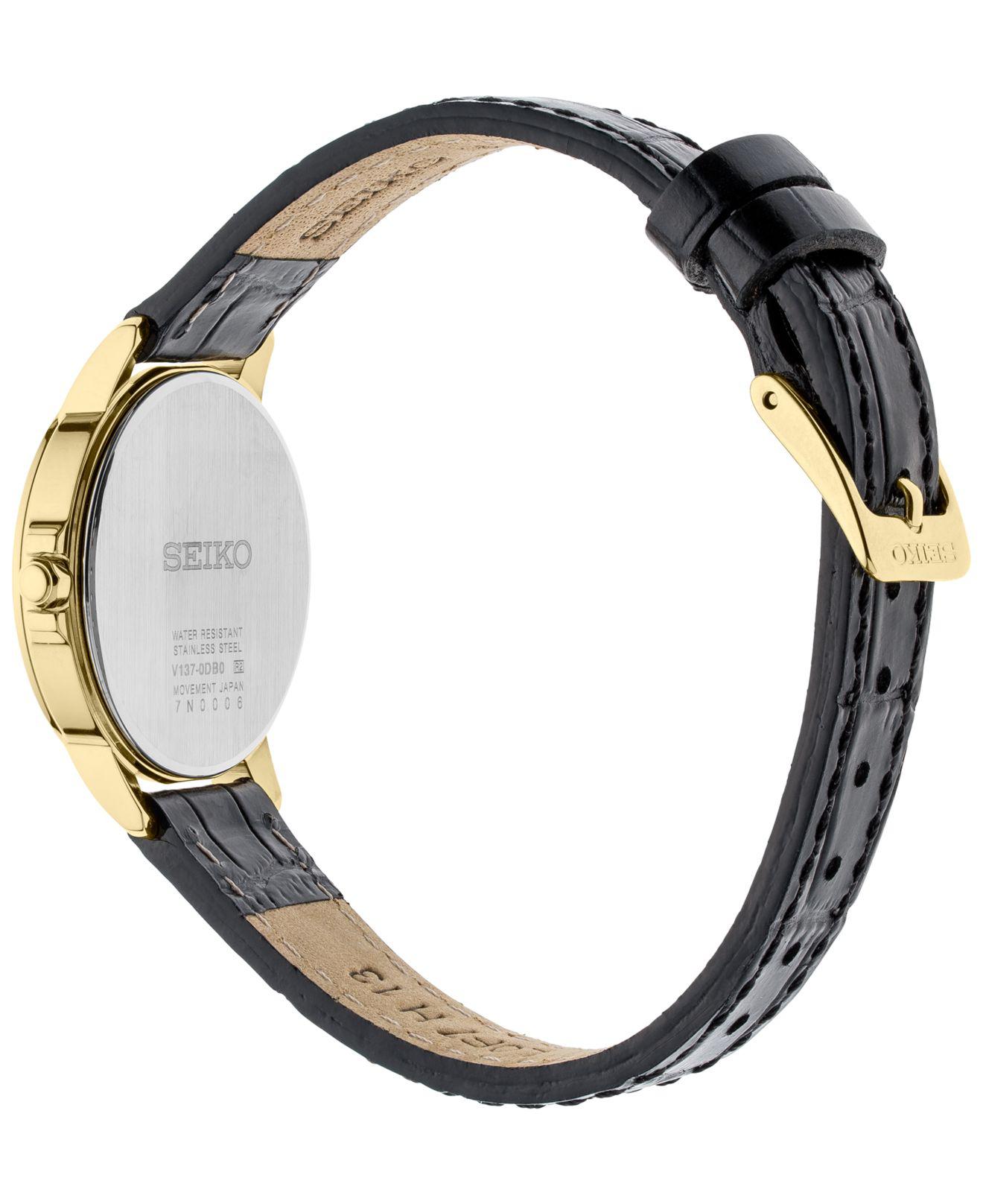 Seiko Solar Essentials Black Leather Strap Watch 28mm - Save 32% - Lyst