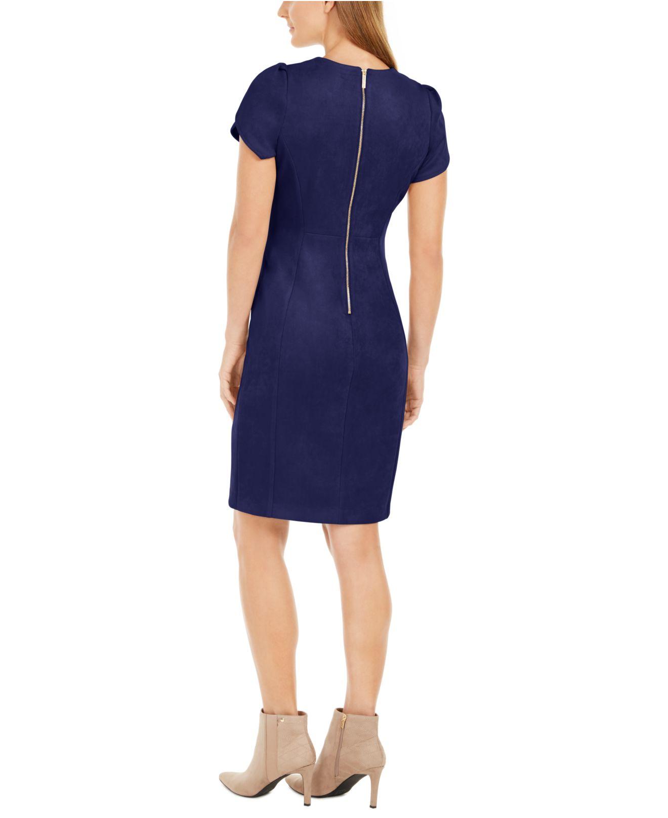 Calvin Klein Faux Suede Tulip Sheath Dress In Navy Blue Lyst