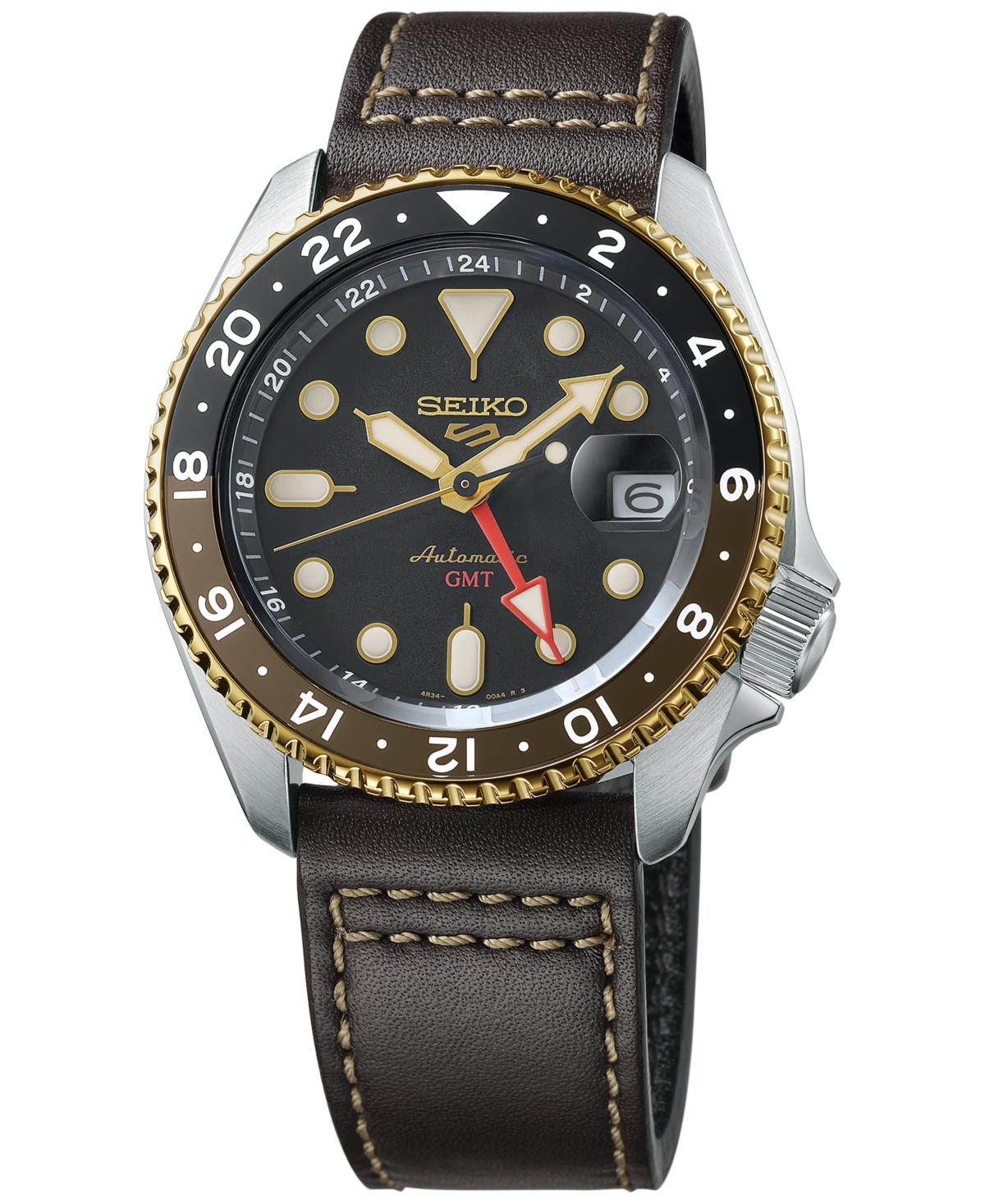 Seiko Automatic 5 Sports Leather Strap Watch 42mm in Gray for Men | Lyst