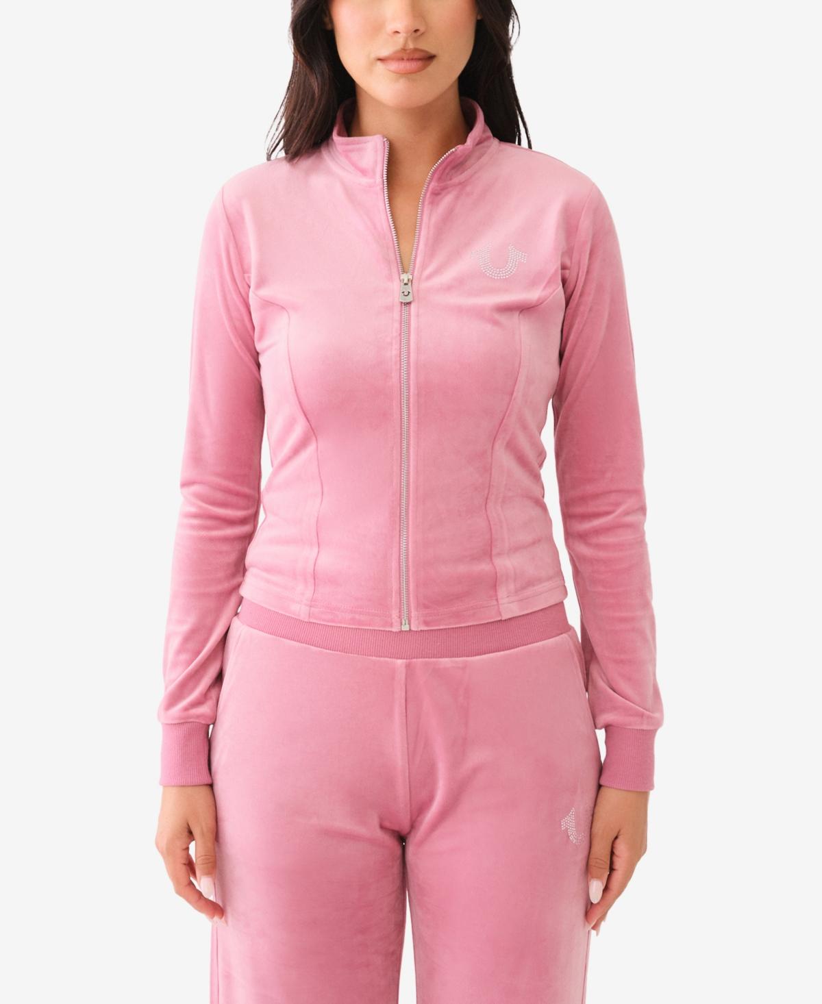 True Religion Crystal Wing Velour Track Jacket in Pink | Lyst