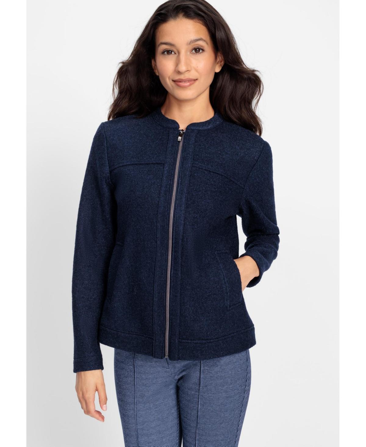 Olsen Boiled Wool Zip Front Jacket in Blue | Lyst