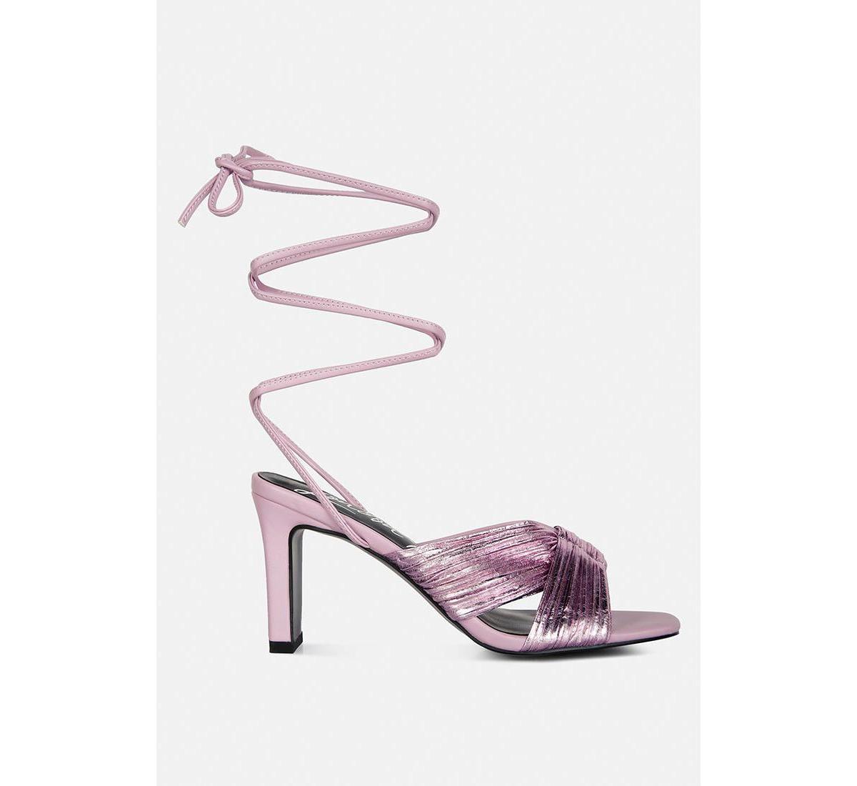 LONDON RAG Xuxa Metallic Tie Up Italian Block Heel Sandals in White | Lyst