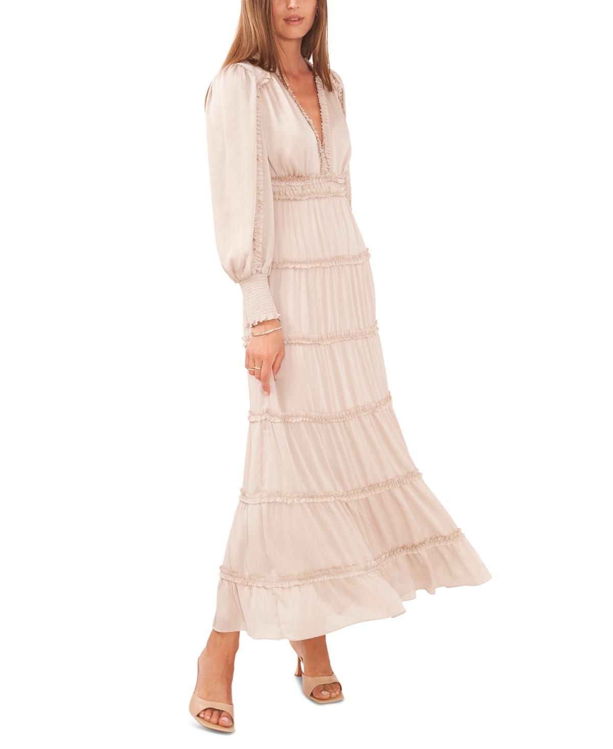 Cece Long Sleeve Plisse Ruffle Maxi Dress in Natural | Lyst