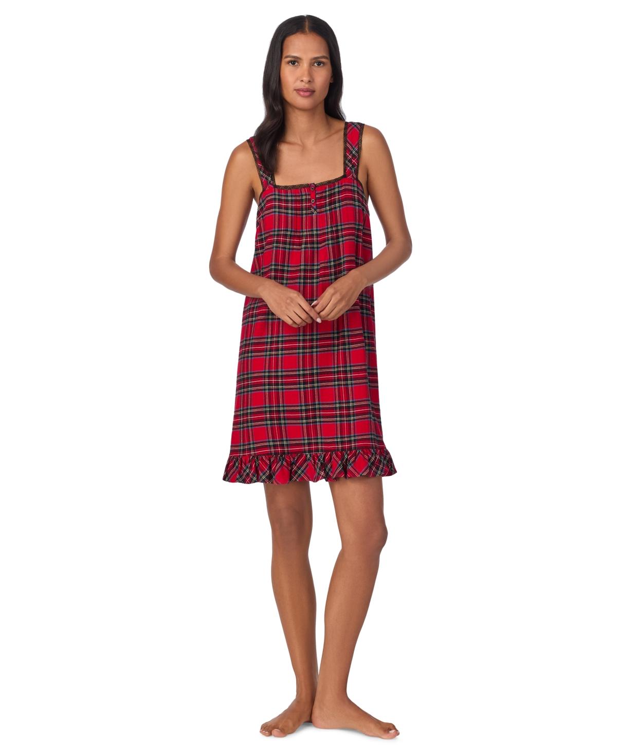 Ralph Lauren Ruffled Plaid Nightgown in Red | Lyst