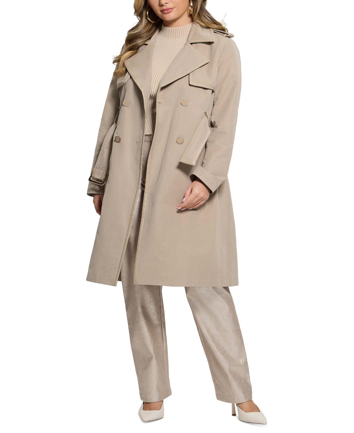 Guess Jenny Faux-leather Trench Coat in Natural | Lyst