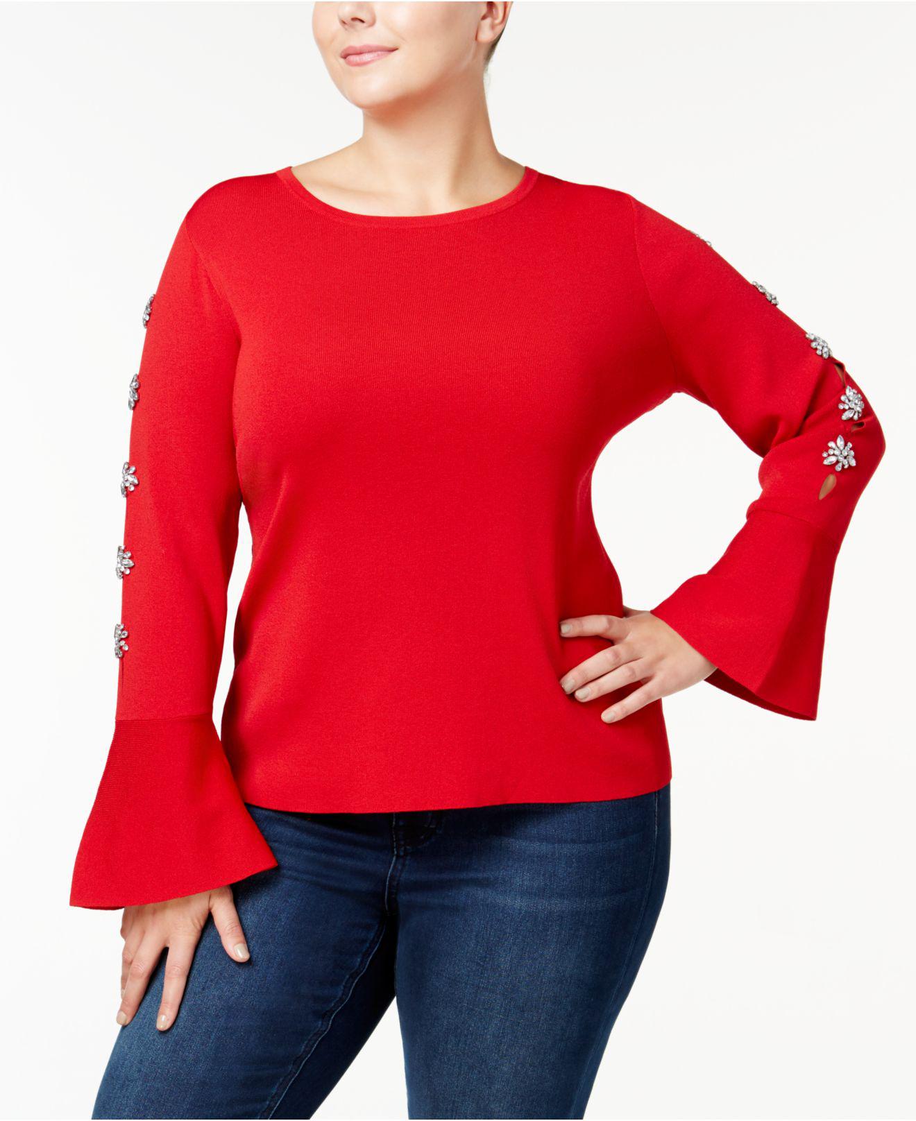 Inc International Concepts Synthetic Plus Size Rhinestone Bell Sleeve