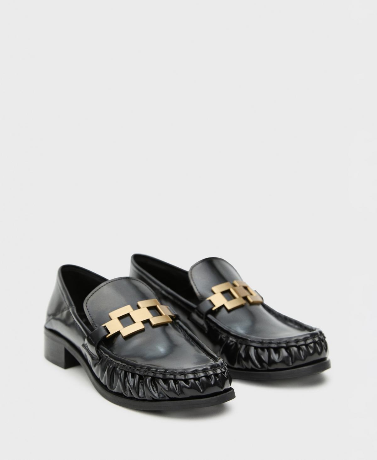 Mango Metallic Detail Leather Shoes in Black | Lyst