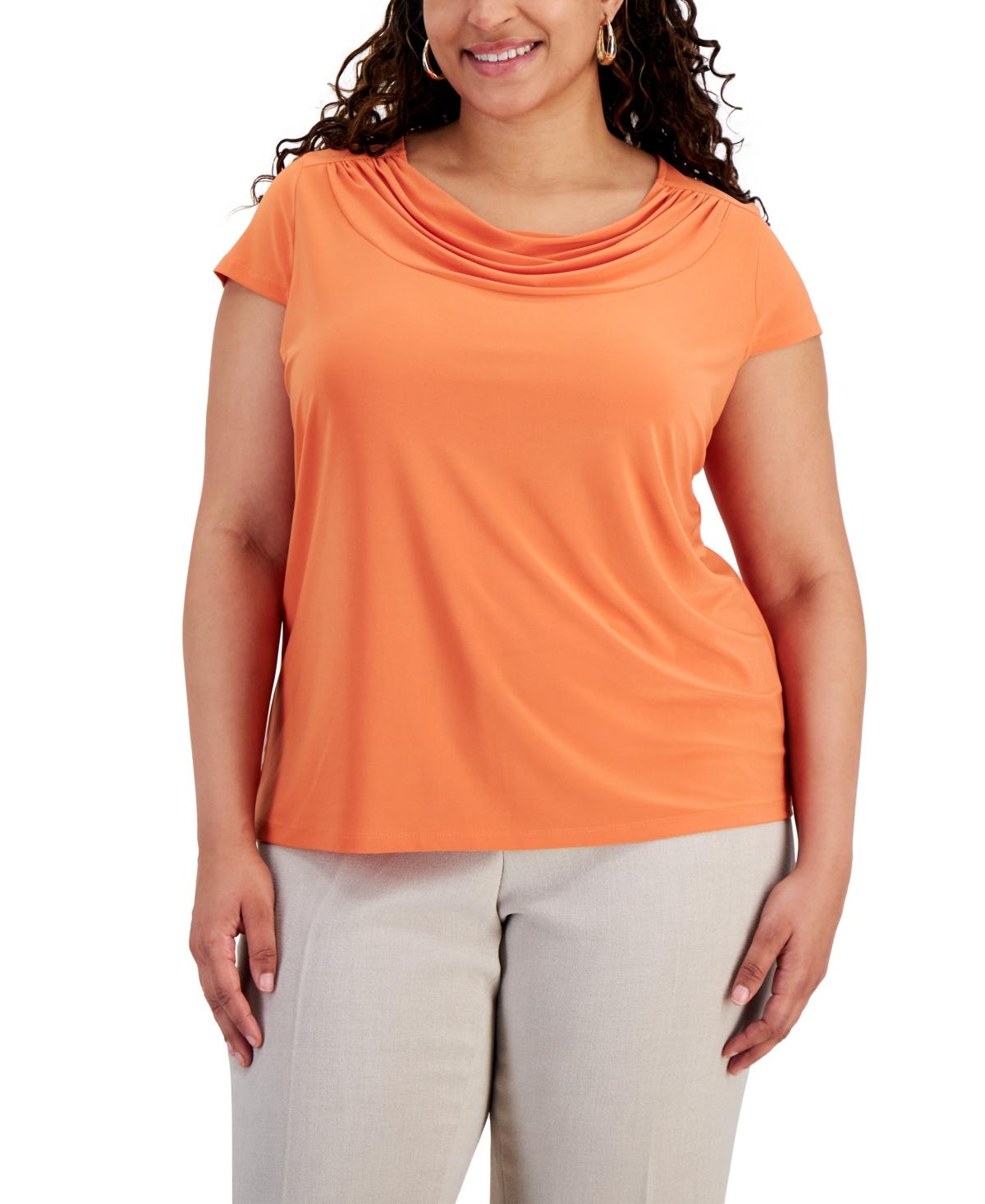 Kasper Plus Size Cap-sleeve Cowlneck Blouse in Orange | Lyst