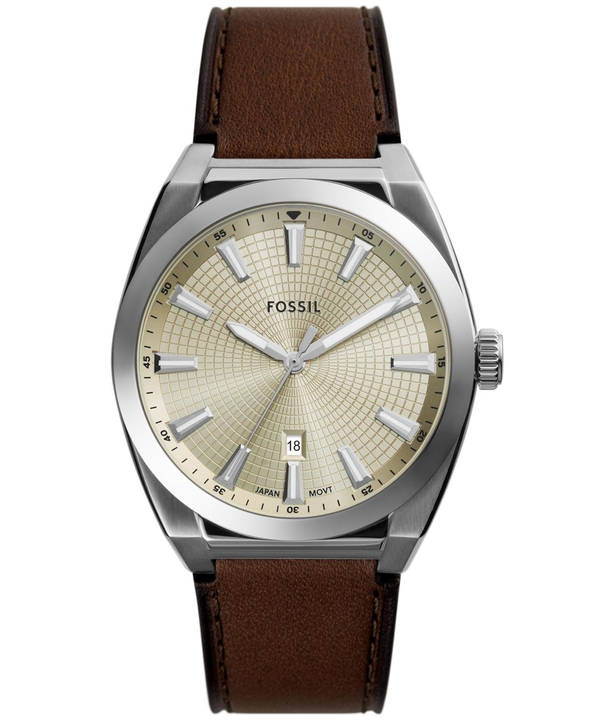 Fossil Everett Three-hand Date Leather Watch 42mm in Metallic for Men ...