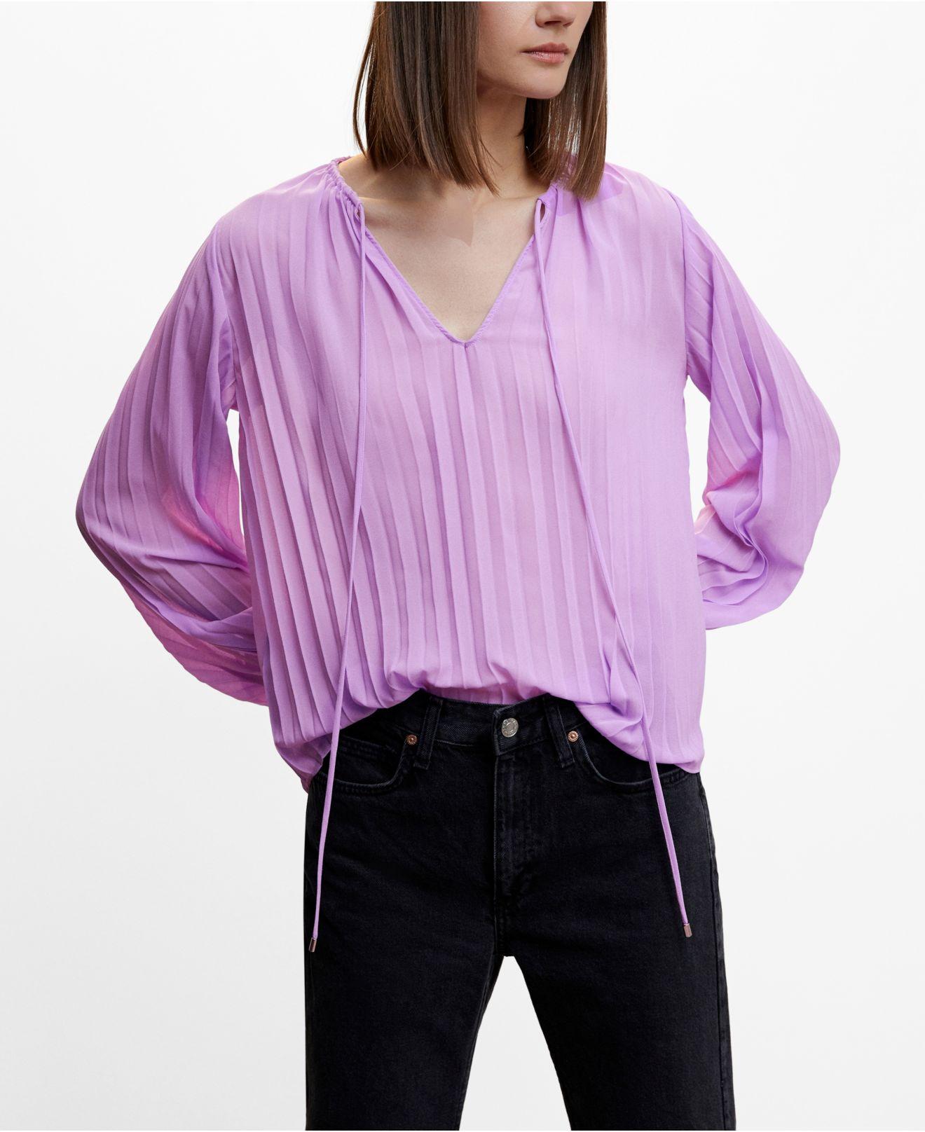 Mango Puffed Sleeves Pleated Blouse in Purple | Lyst Mango Puffed Sleeves Pleated Blouse in Purple | Lyst