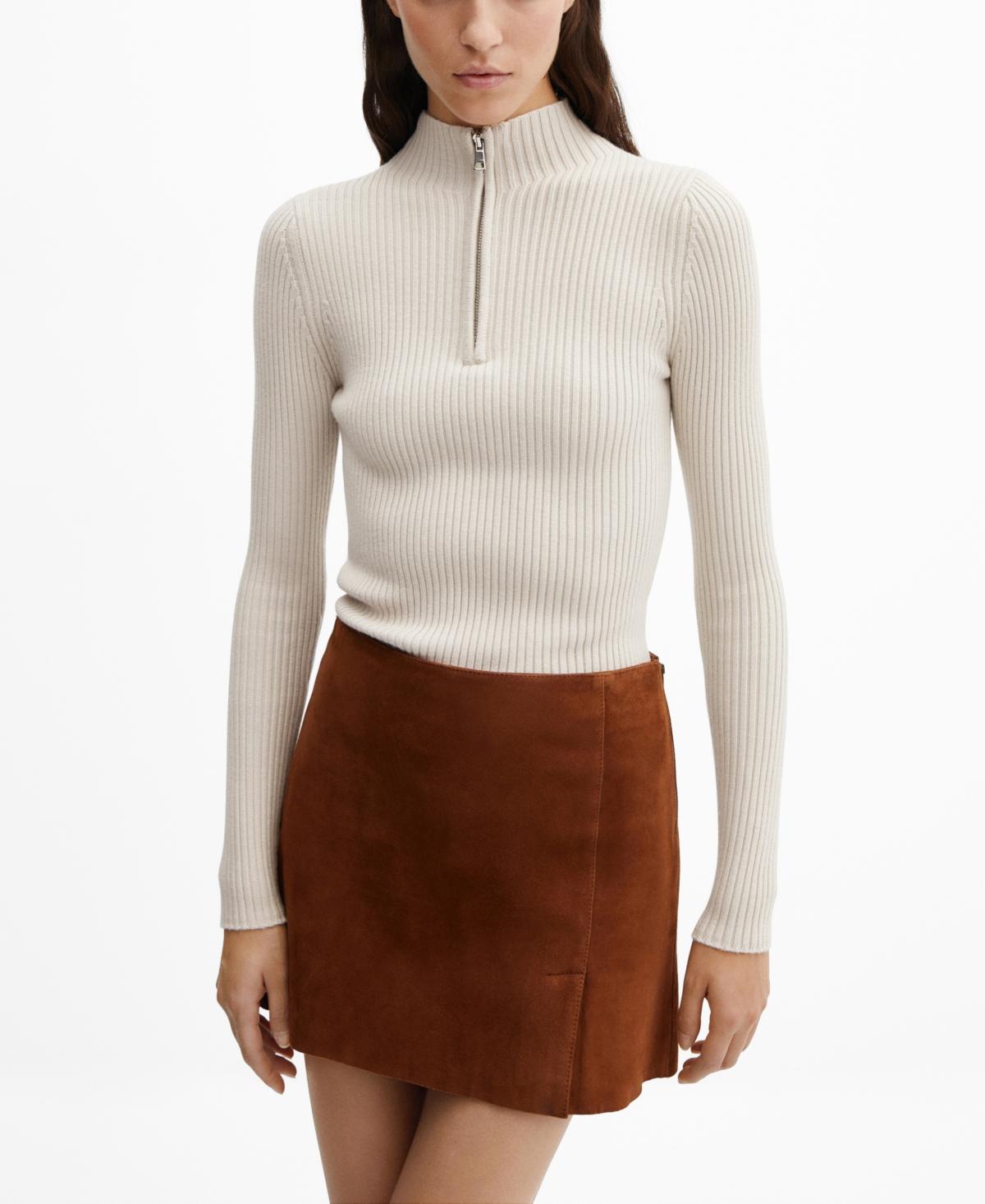 Mango Zipper Detail Ribbed Sweater in White | Lyst