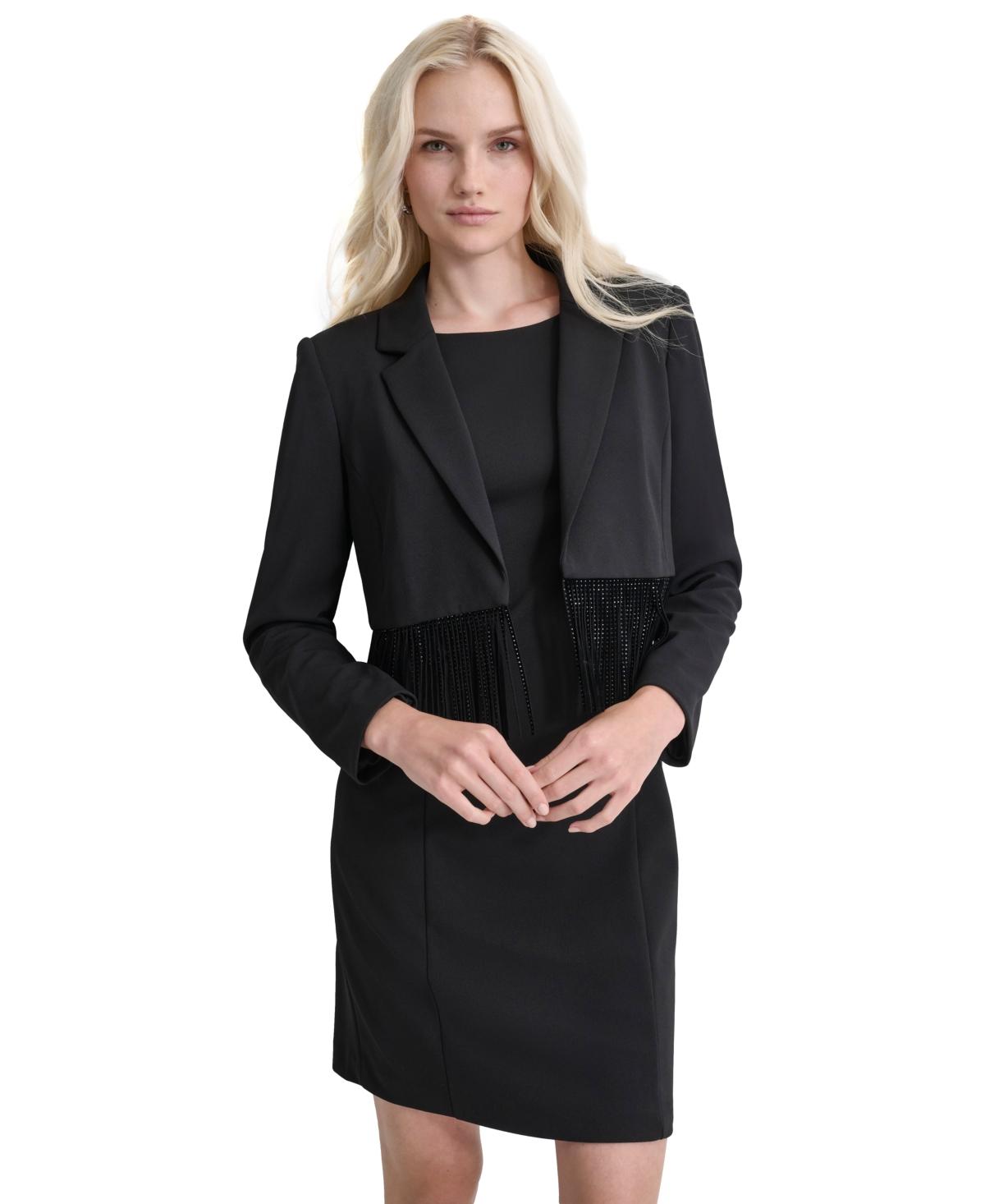 DKNY Faux-suede Fringe-hem Jacket in Black | Lyst