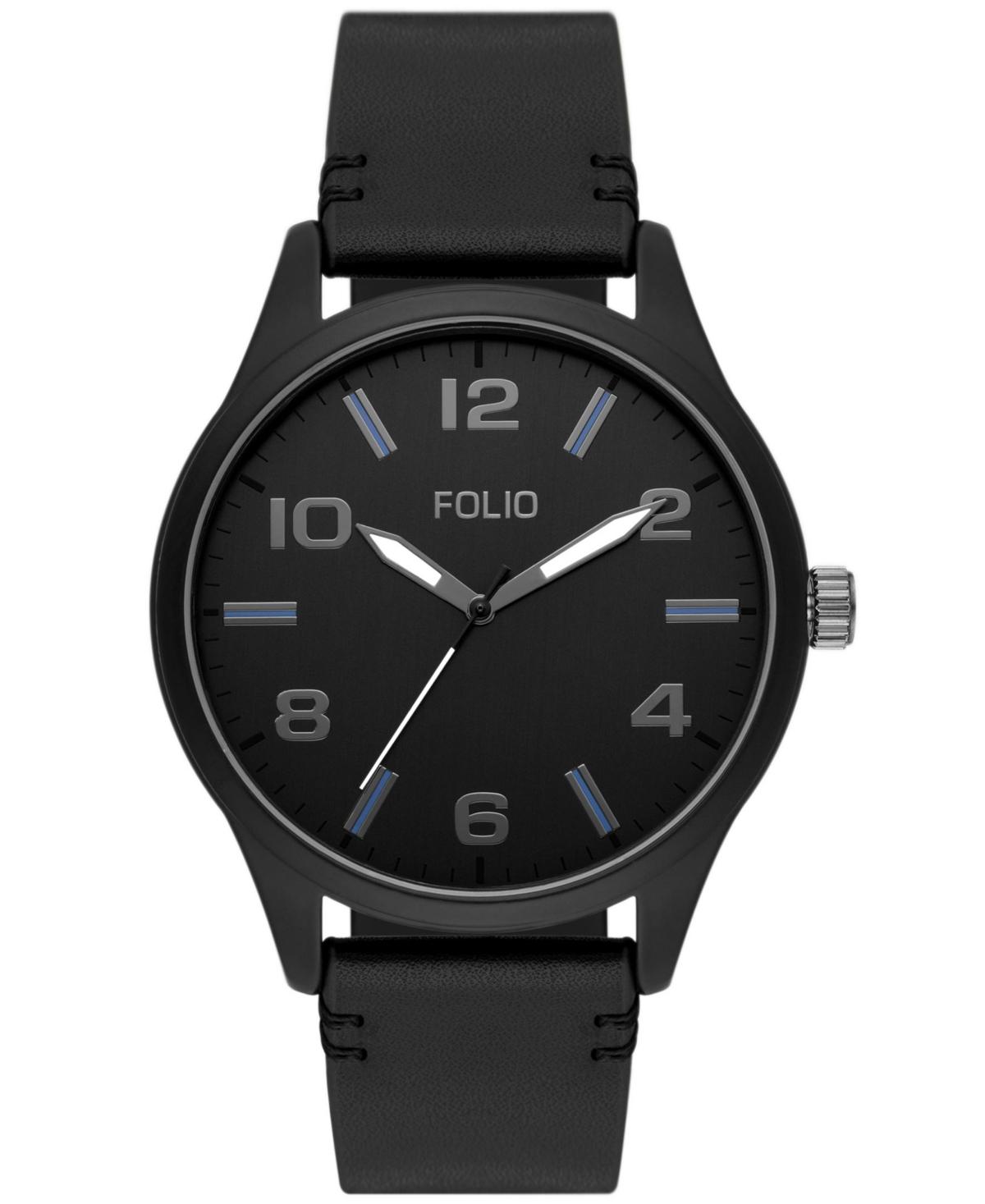 Folio Three Hand Faux Leather Polyurethane Watch 45mm in Black for Men ...