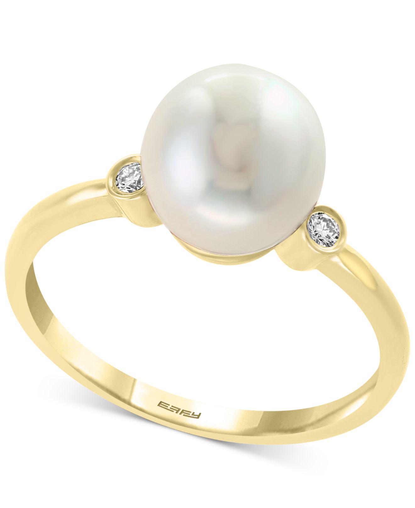 Effy Effy® Cultured Freshwater Pearl 8mm And Diamond Accent Ring In 14k