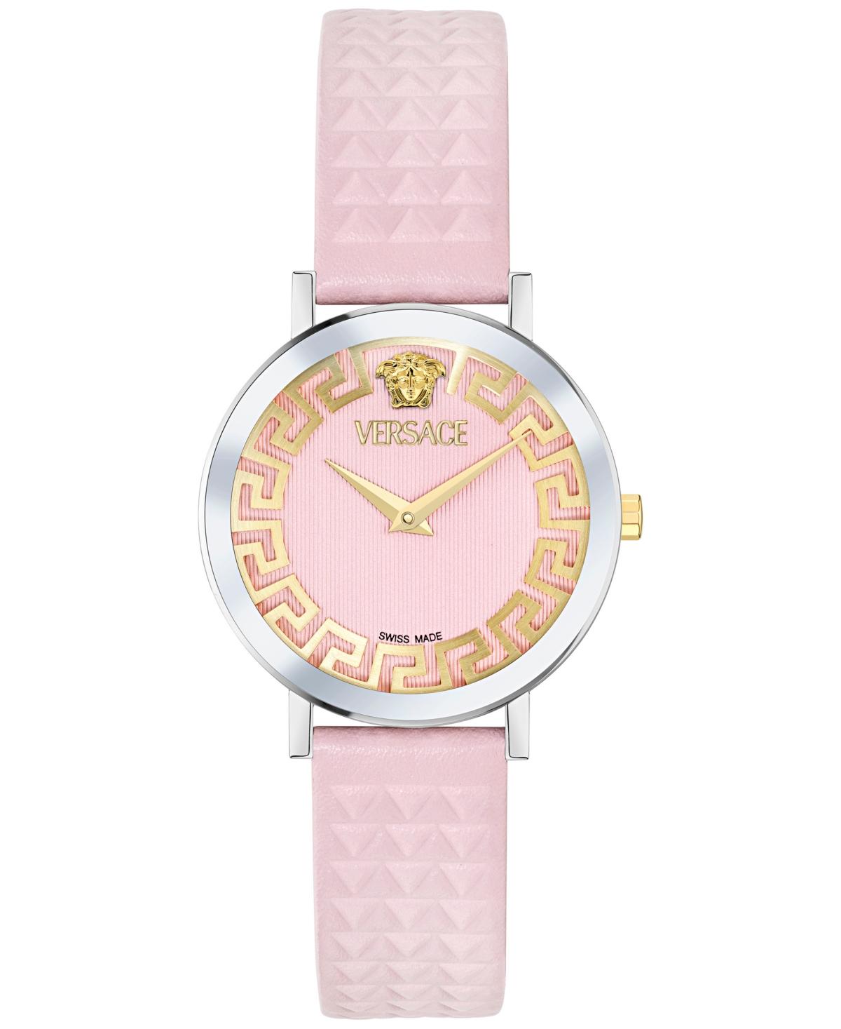Versace Swiss Daedalus Pink Leather Strap Watch 35mm | Lyst