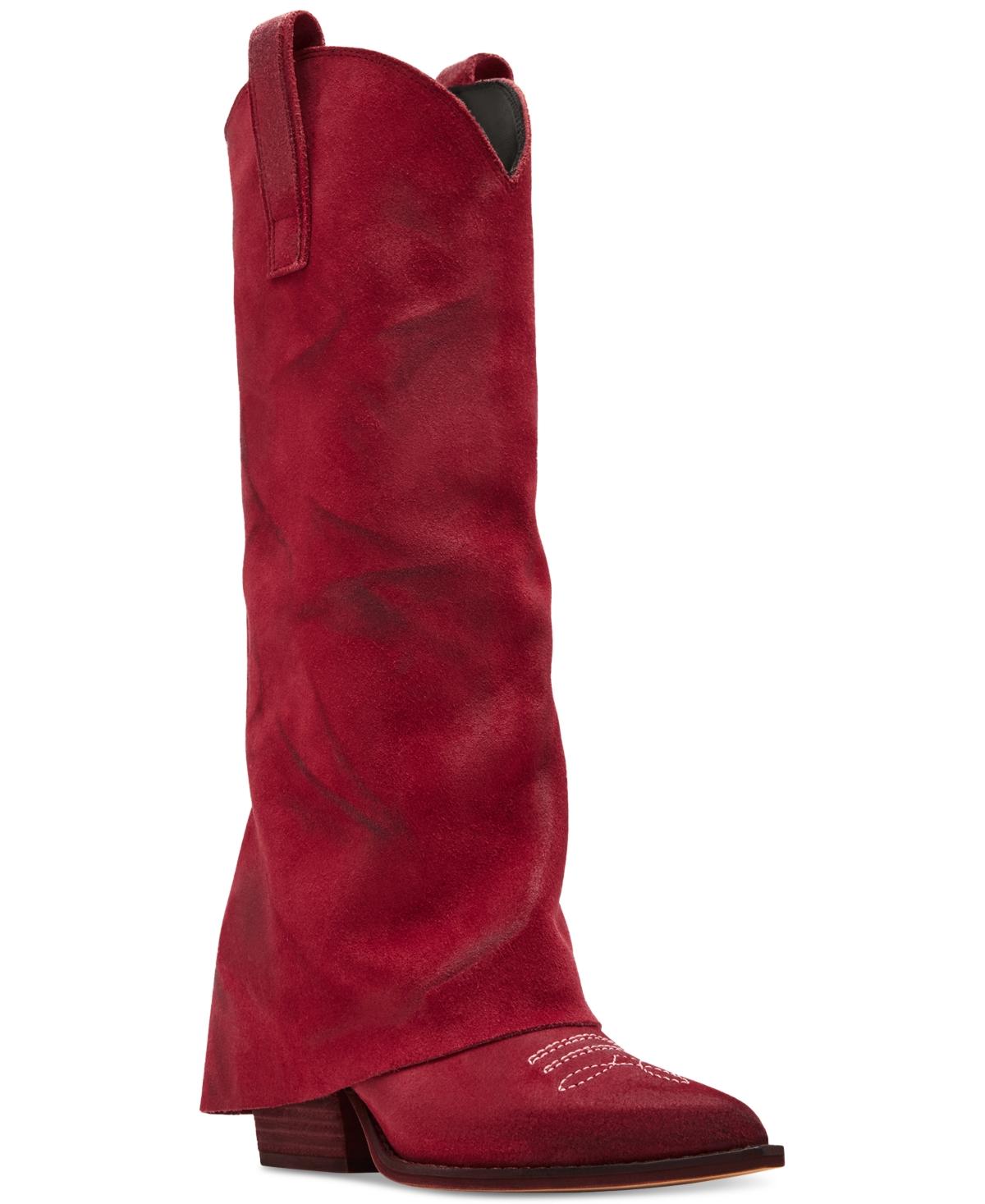 Steve Madden Sorvino Slouch Cuffed Western Boots in Red | Lyst