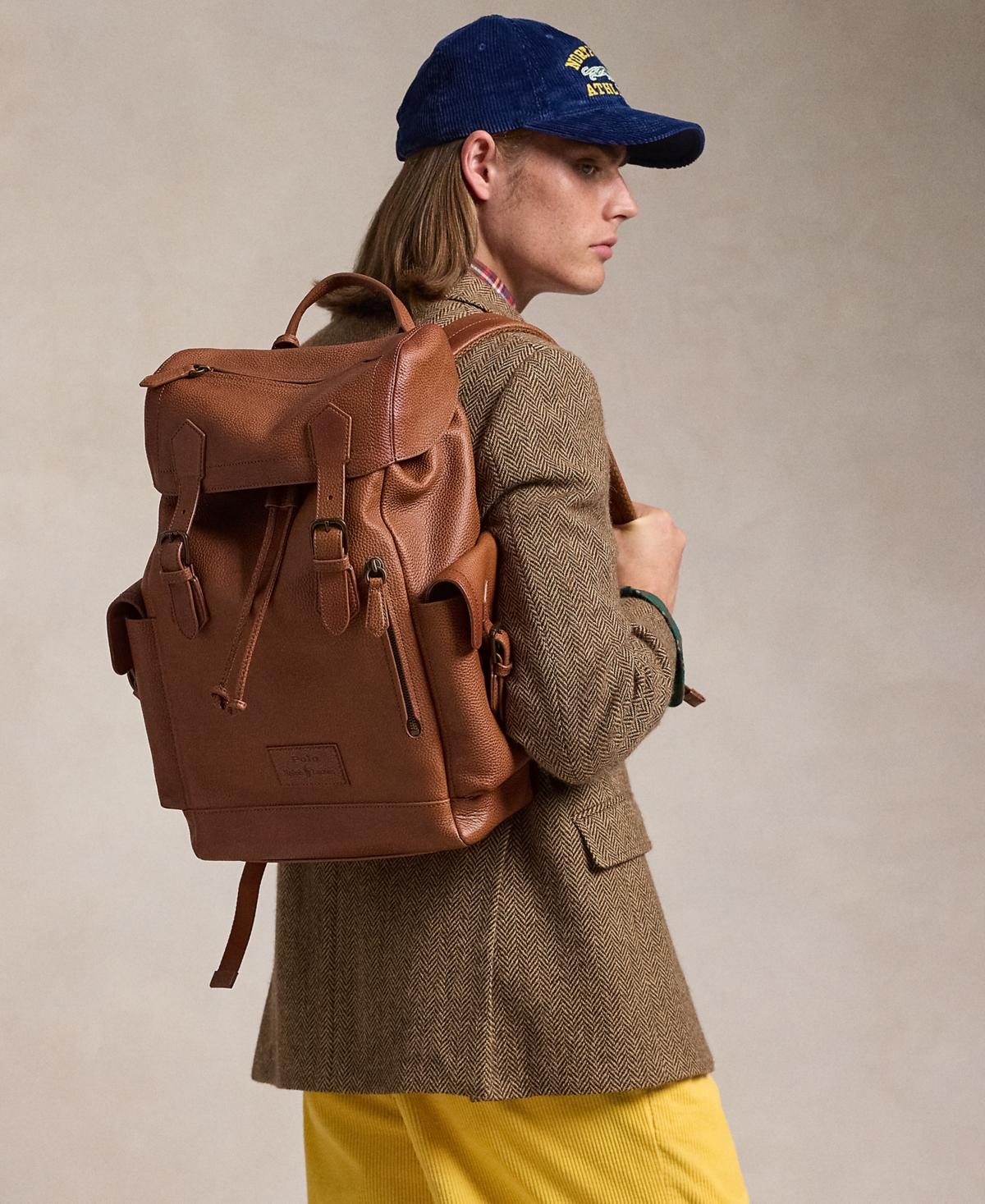 Polo Ralph Lauren Pebbled Leather Backpack in Brown for Men | Lyst