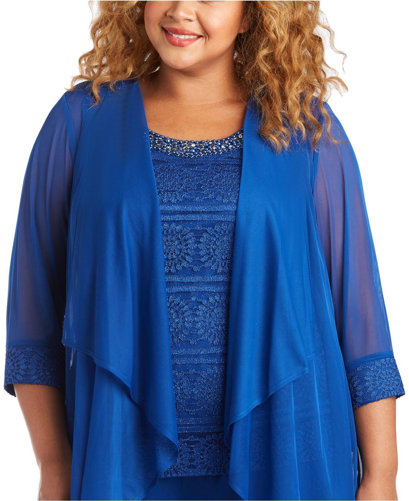 R & M Richards Chiffon Plus Size Embellished Blouse, Jacket & Pants in ...